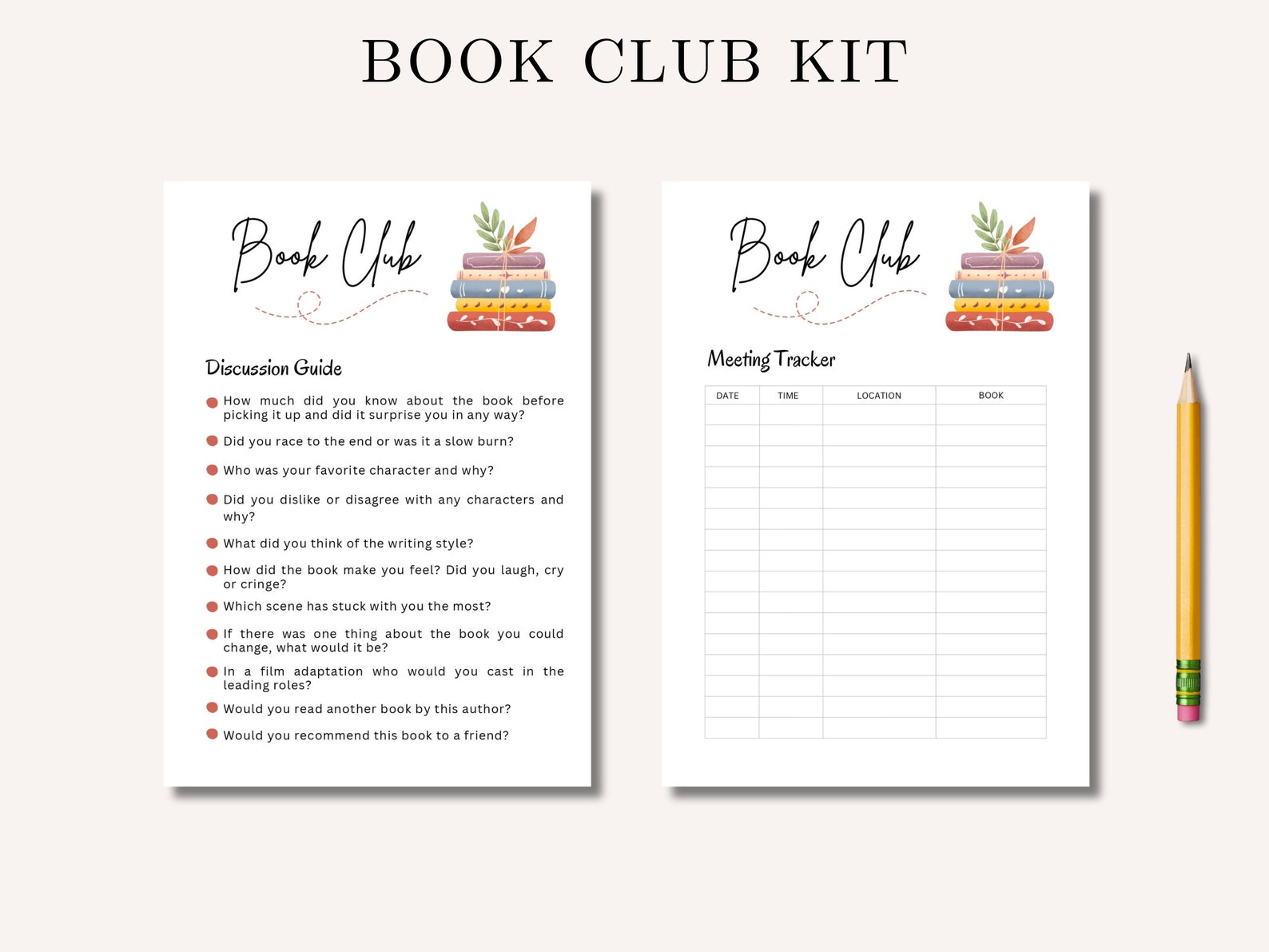 Book Club Kit, A4,A5 Printable PDF, Discussion Guide, Meeting Tracker ...