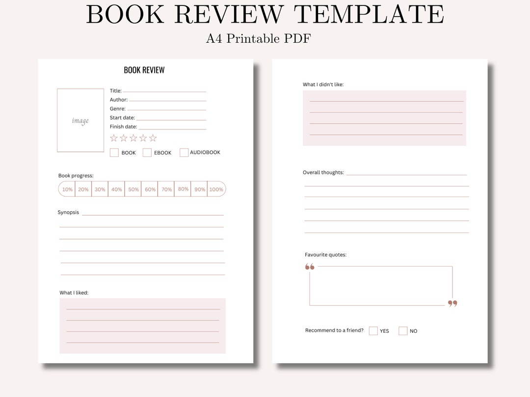 Book Review Template, A4 PDF Printable, Reading Tracker - Etsy