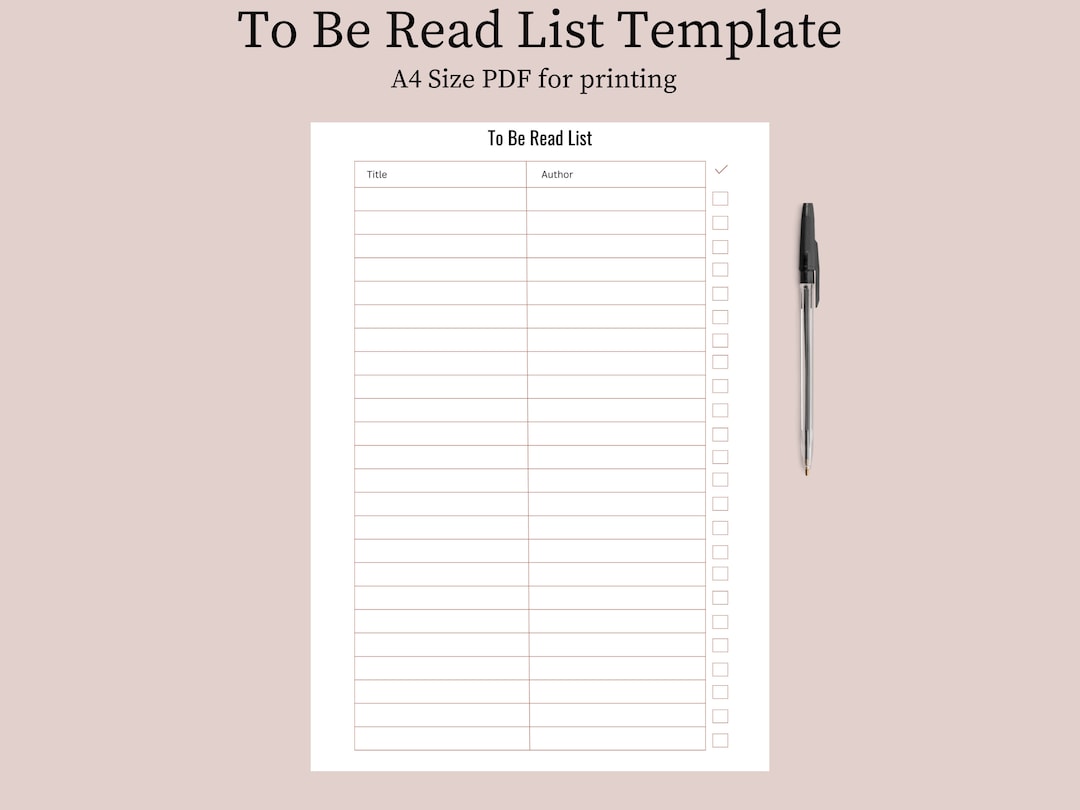 To Be Read TBR List Tracker Template, A4 Size PDF Printable - Etsy