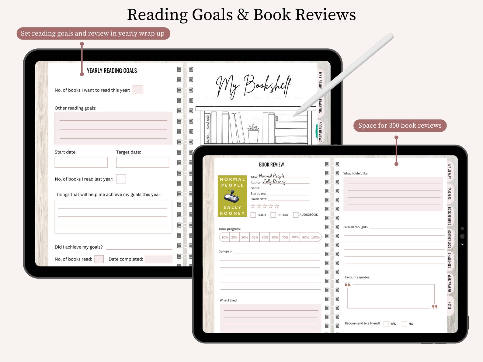 Digital Reading Journal, Reading Tracker, Planner, Goodnotes ...