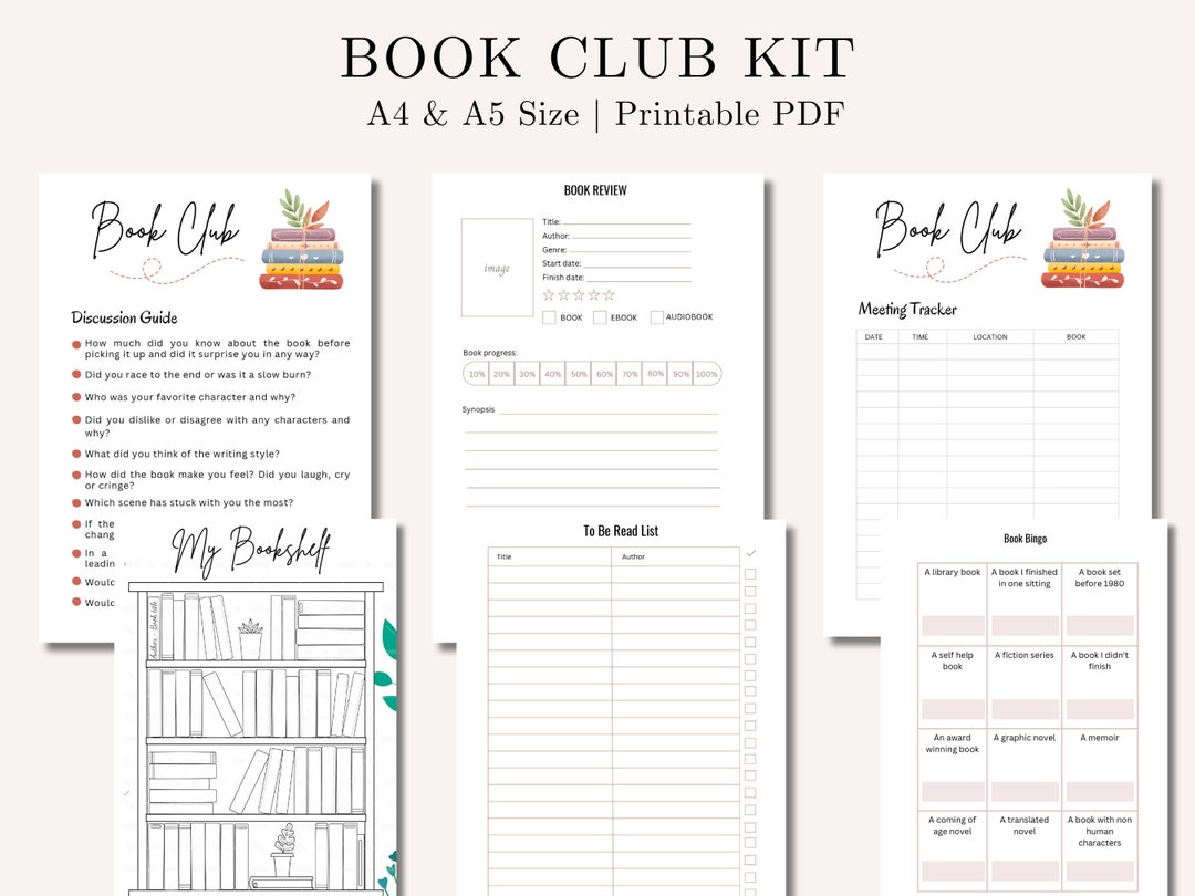 Book Club Kit, A4,A5 Printable PDF, Discussion Guide, Meeting Tracker ...