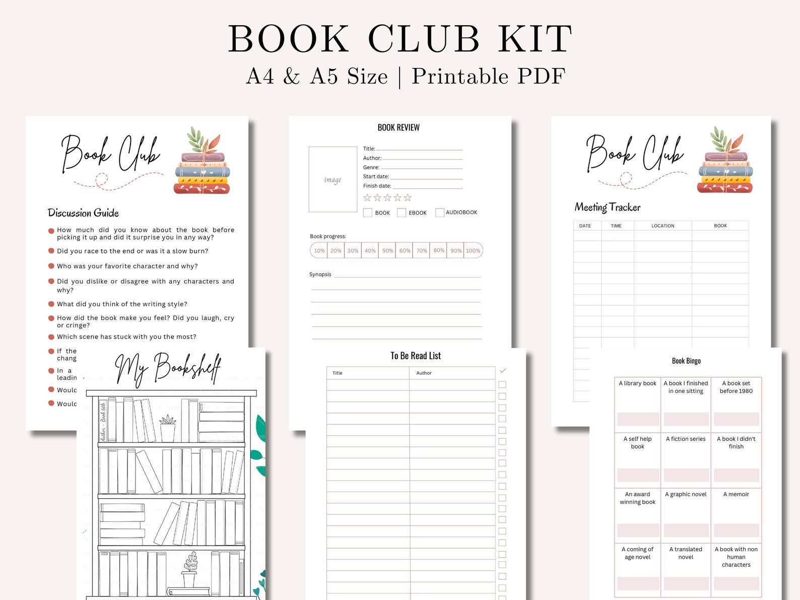 Book Club Kit, A4,A5 Printable PDF, Discussion Guide, Meeting Tracker ...