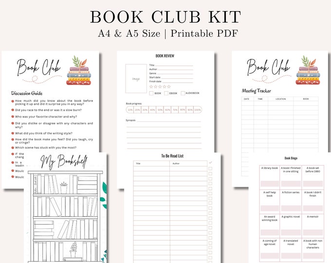 Book Club Kit, A4,A5 Printable PDF, Discussion Guide, Meeting Tracker ...