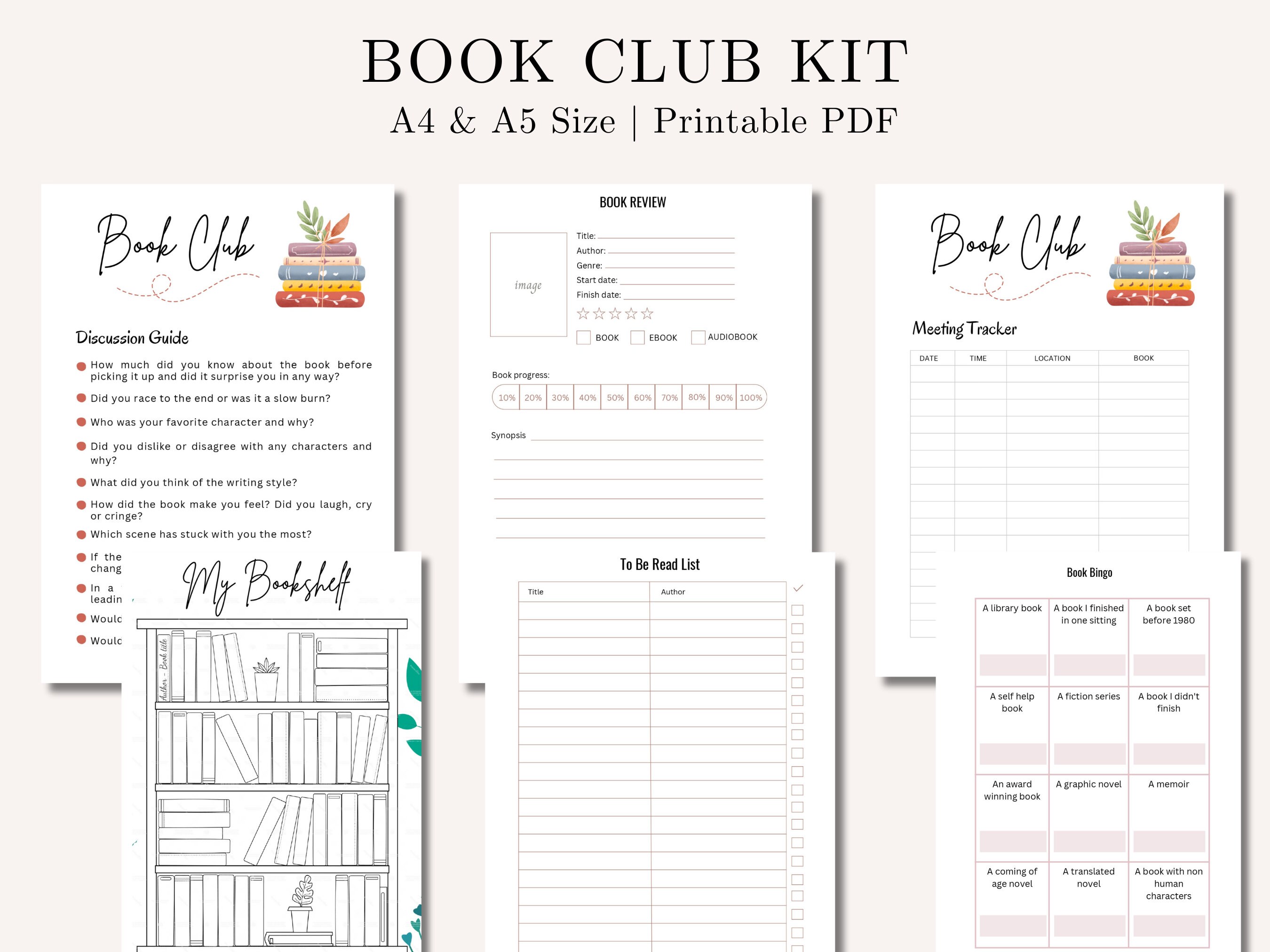 Book Club Kit, A4,A5 Printable PDF, Discussion Guide, Meeting Tracker ...