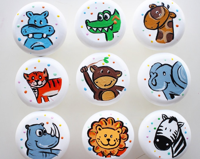 Hand Painted Knobs Animal Drawer Knobs Pulls, Wooden Handmade Animal ...