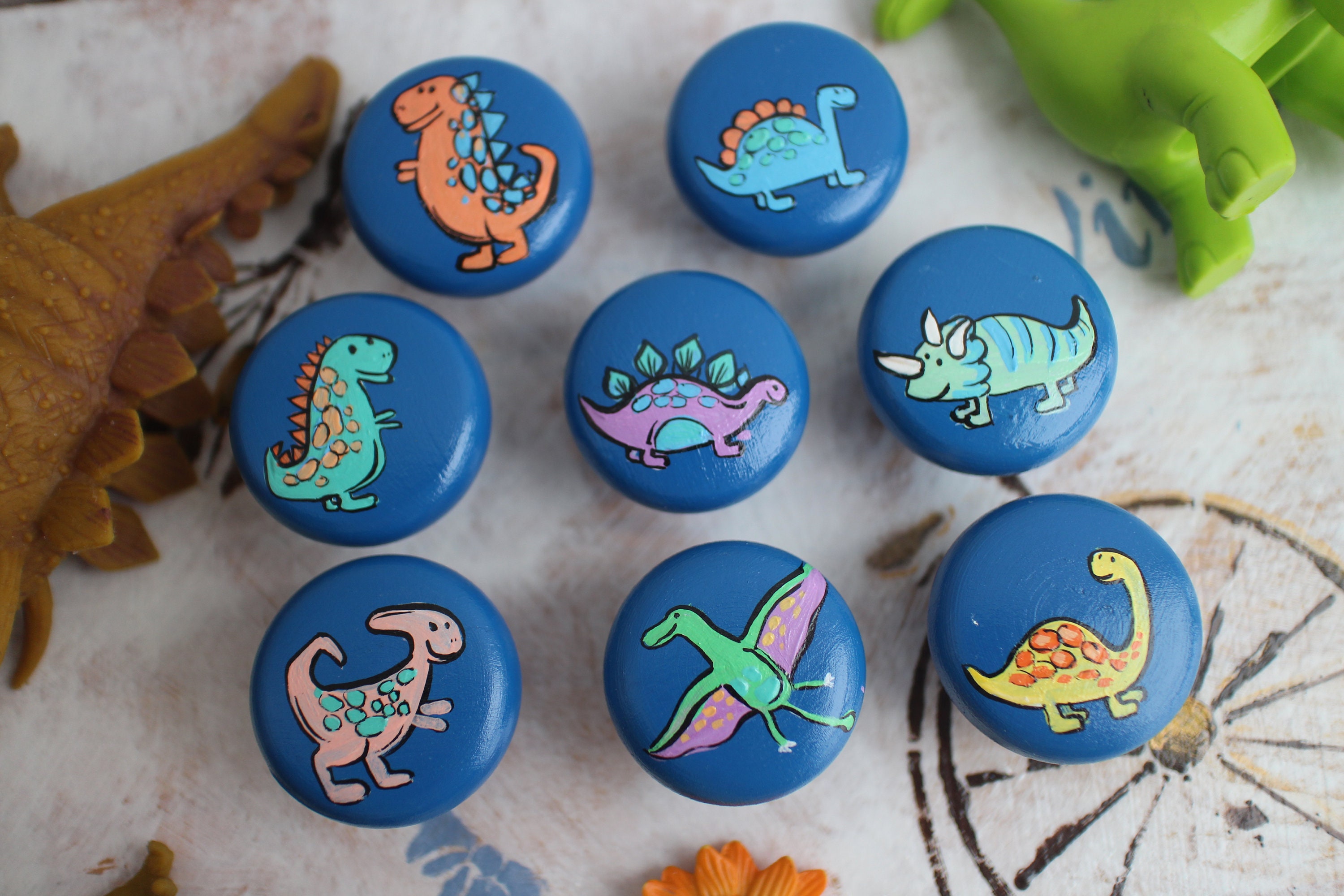Dinosaur Wooden handpained drawer knobs Kids drawer knobs in | Etsy