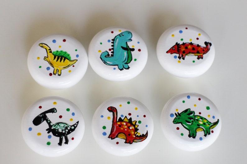Dino Wooden Handpainted Dinosaur Drawer Knobs Kids Drawer | Etsy
