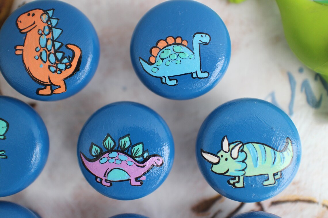 Dinosaur Wooden Handpained Drawer Knobs Kids Drawer Knobs in - Etsy