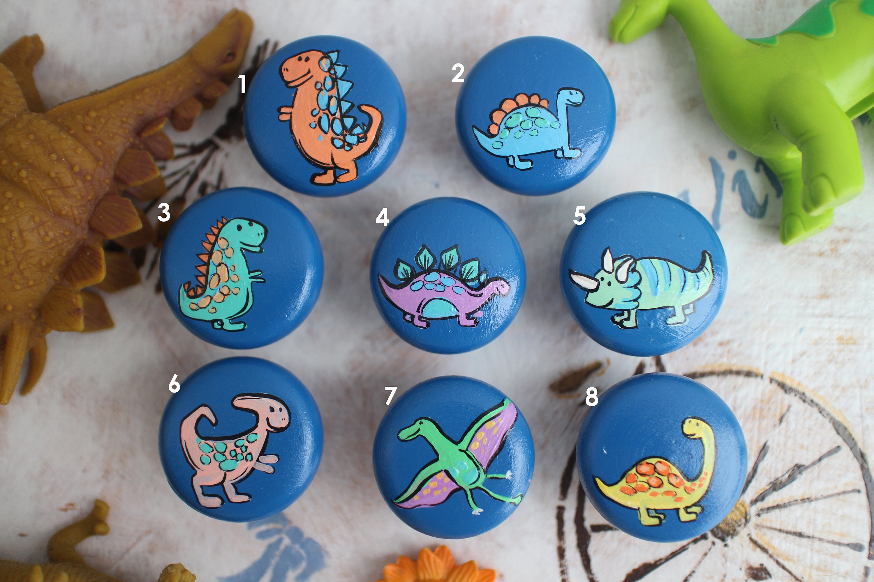 Dinosaur Wooden handpained drawer knobs Kids drawer knobs in | Etsy