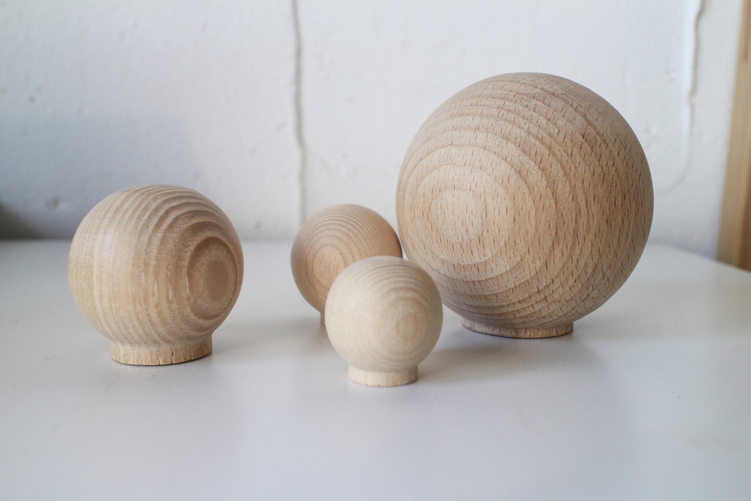 Unfinished Solid Wood Round Ball Knobs: Natural Wood Drawer Pulls - Etsy