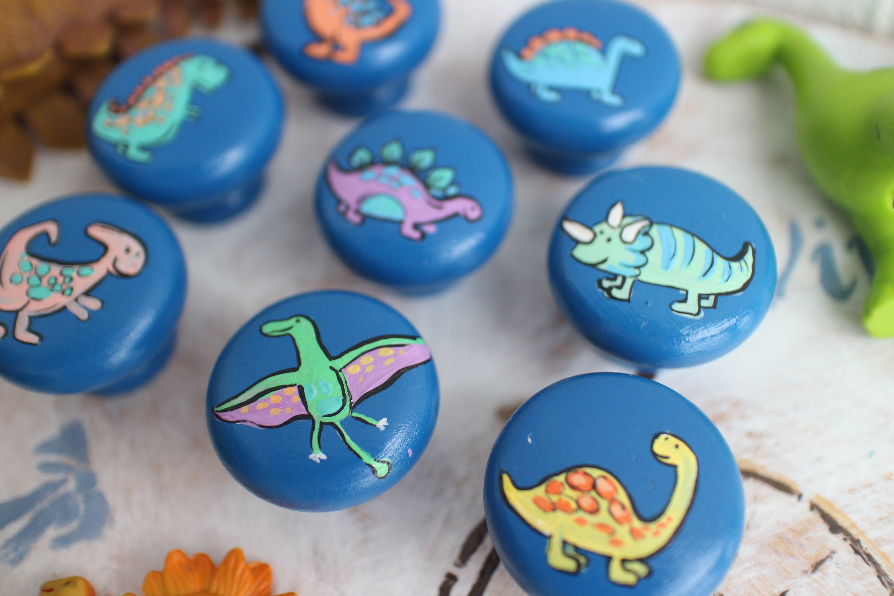 Dinosaur Wooden handpained drawer knobs Kids drawer knobs in | Etsy