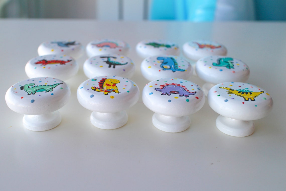 Dino Wooden Handpainted Dinosaur Drawer Knobs Kids Drawer | Etsy