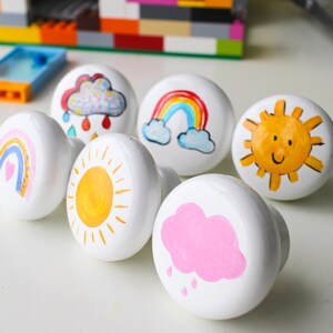 Pastel Rainbow Drawer Knobs, Hand Painted Knobs Dresser Pulls, Nursery Drawer Knobs, Sunshine ...