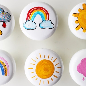 Pastel Rainbow Drawer Knobs, Hand Painted Knobs Dresser Pulls, Nursery Drawer Knobs, Sunshine ...