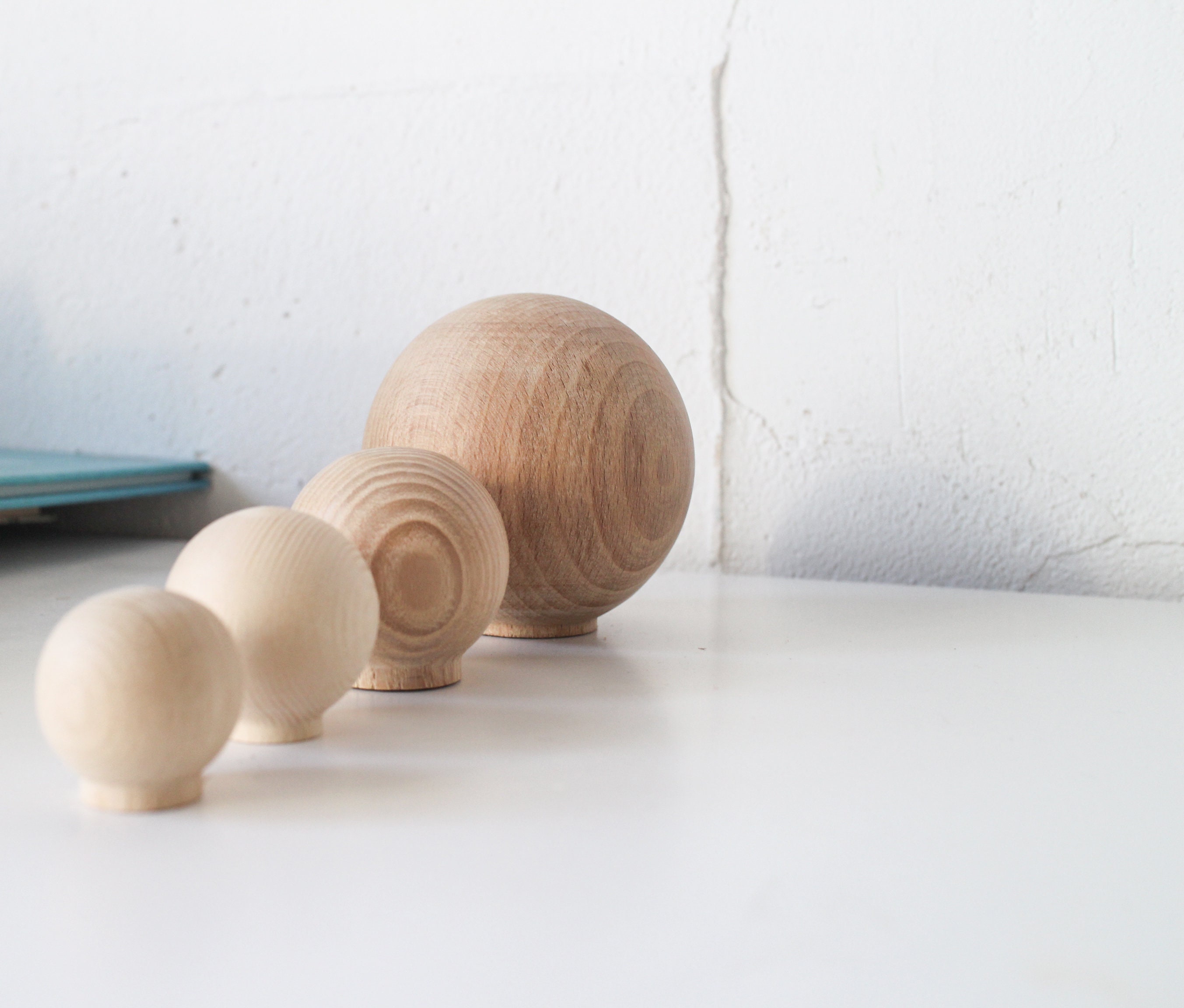 Unfinished Solid Wood Round Ball Knobs: Natural Wood Drawer Pulls - Etsy