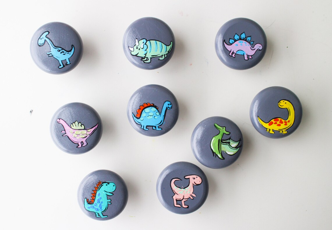 Pastel Dinosaur Drawer Knobs Dino Wooden Handpained Drawer - Etsy