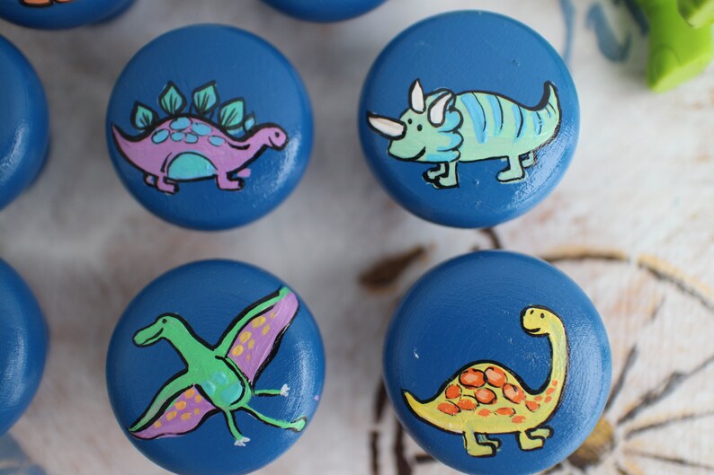 Dinosaur Wooden handpained drawer knobs Kids drawer knobs in | Etsy