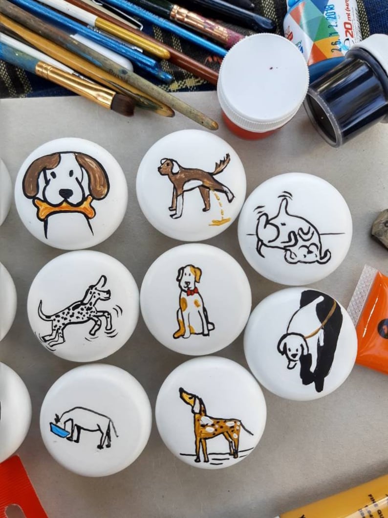 Handpainted Dog Knobs Breeds of Dogs Drawer Pulls Dresser - Etsy