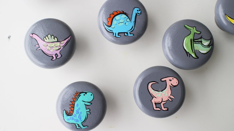 Pastel Dinosaur Drawer Knobs Dino Wooden Handpained Drawer - Etsy