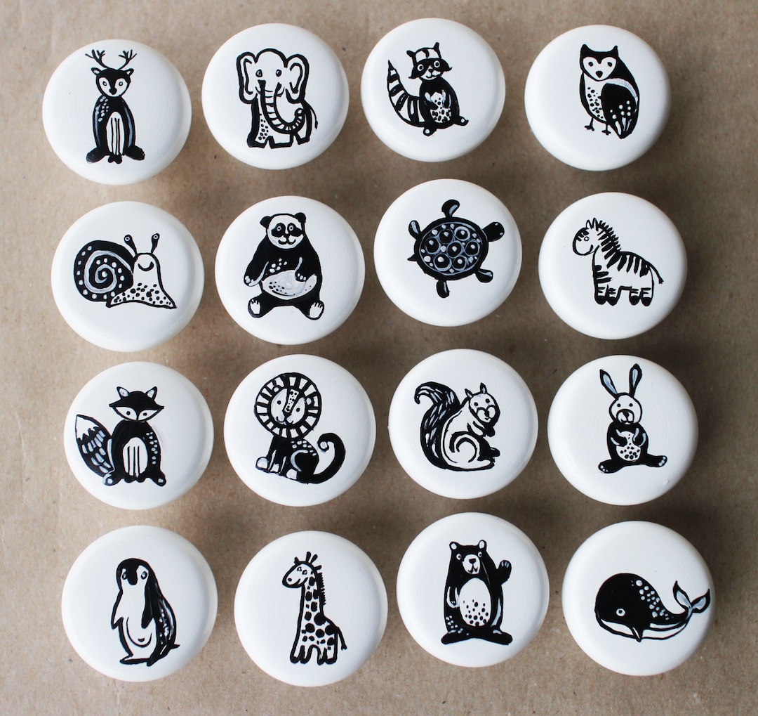 Hand Painted Knobs Animal Drawer Knobs Pulls Wooden Handmade Animal ...