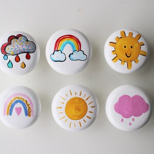 Pastel Rainbow Drawer Knobs, Hand Painted Knobs Dresser Pulls, Nursery Drawer Knobs, Sunshine ...