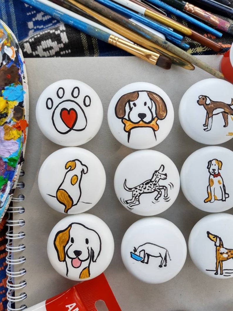 Handpainted Dog Knobs Breeds of Dogs Drawer Pulls Dresser - Etsy