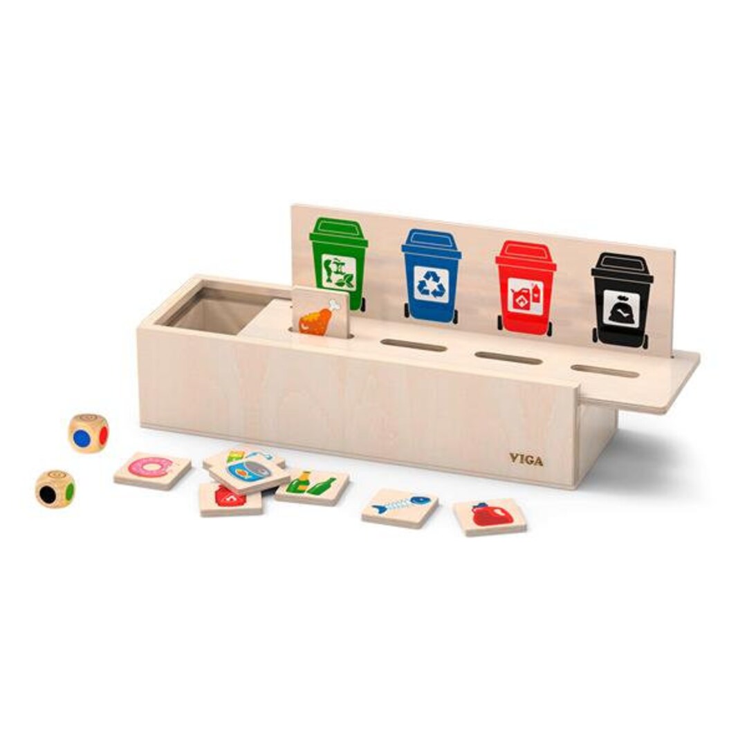 Wooden Play Set Garbage Sorting Wood Toy Waste Sorting Activity Garbage ...