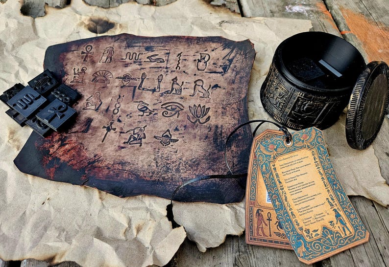 Egyptian Hieroglyphic Leather Stamp Set – Vault of the Pharaoh - Etsy