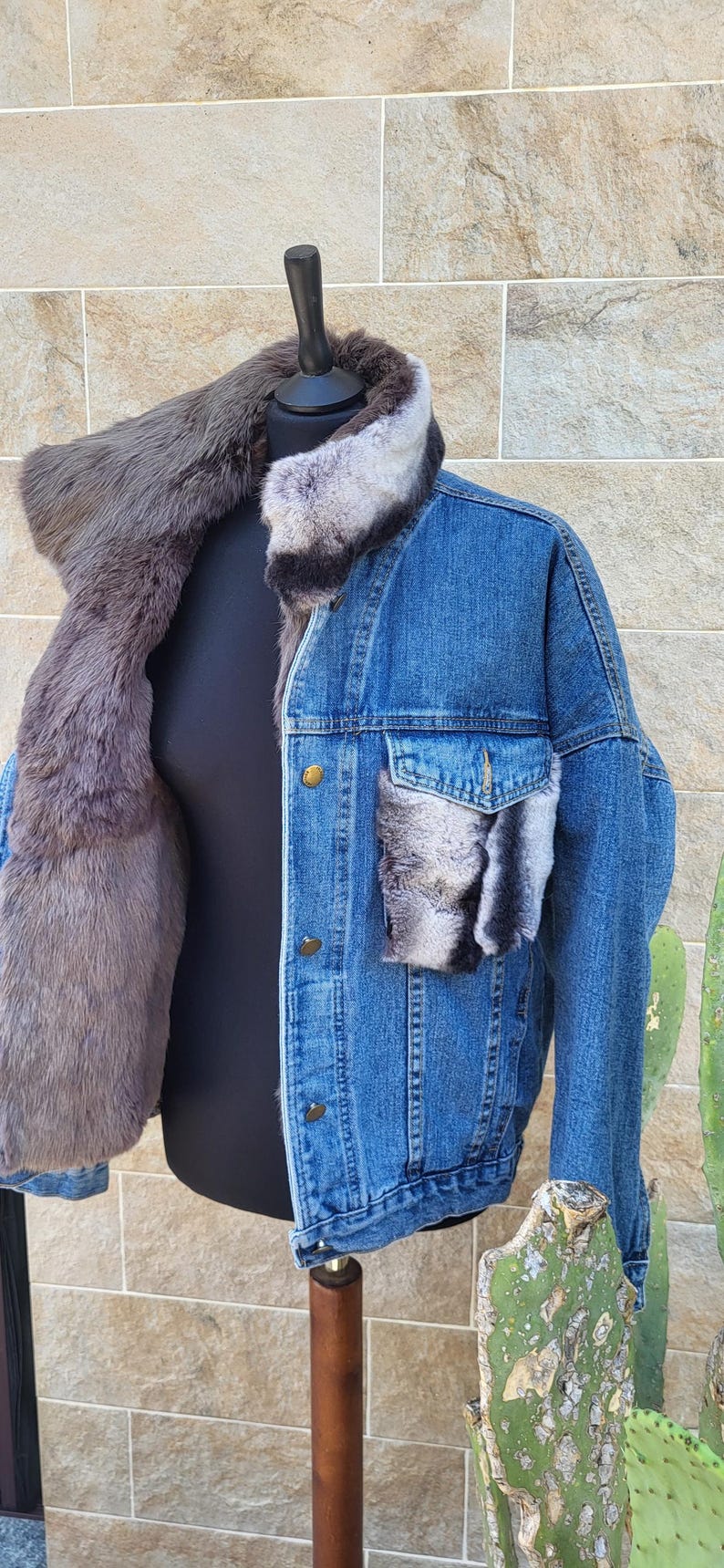 Orylag Real Fur Padded Denim Jacket Size 42 ITA – Handmade in Italy ...