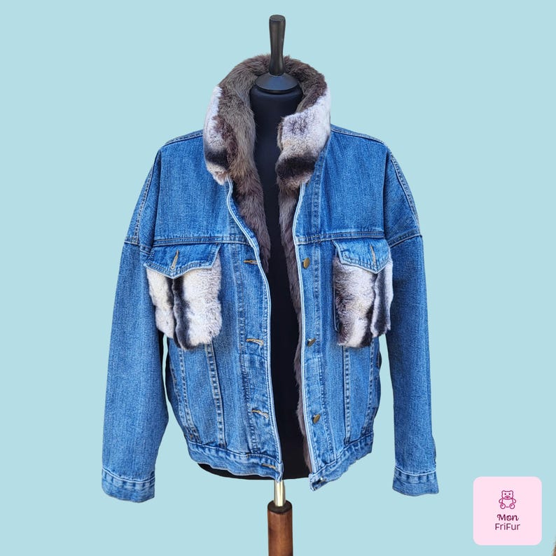 Orylag Real Fur Padded Denim Jacket Size 42 ITA – Handmade in Italy ...