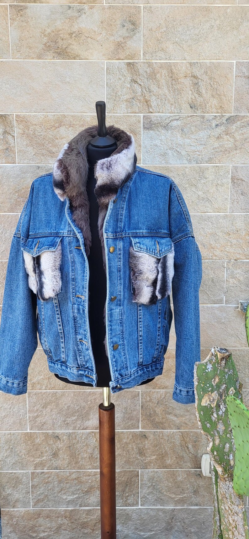 Orylag Real Fur Padded Denim Jacket Size 42 ITA – Handmade in Italy ...