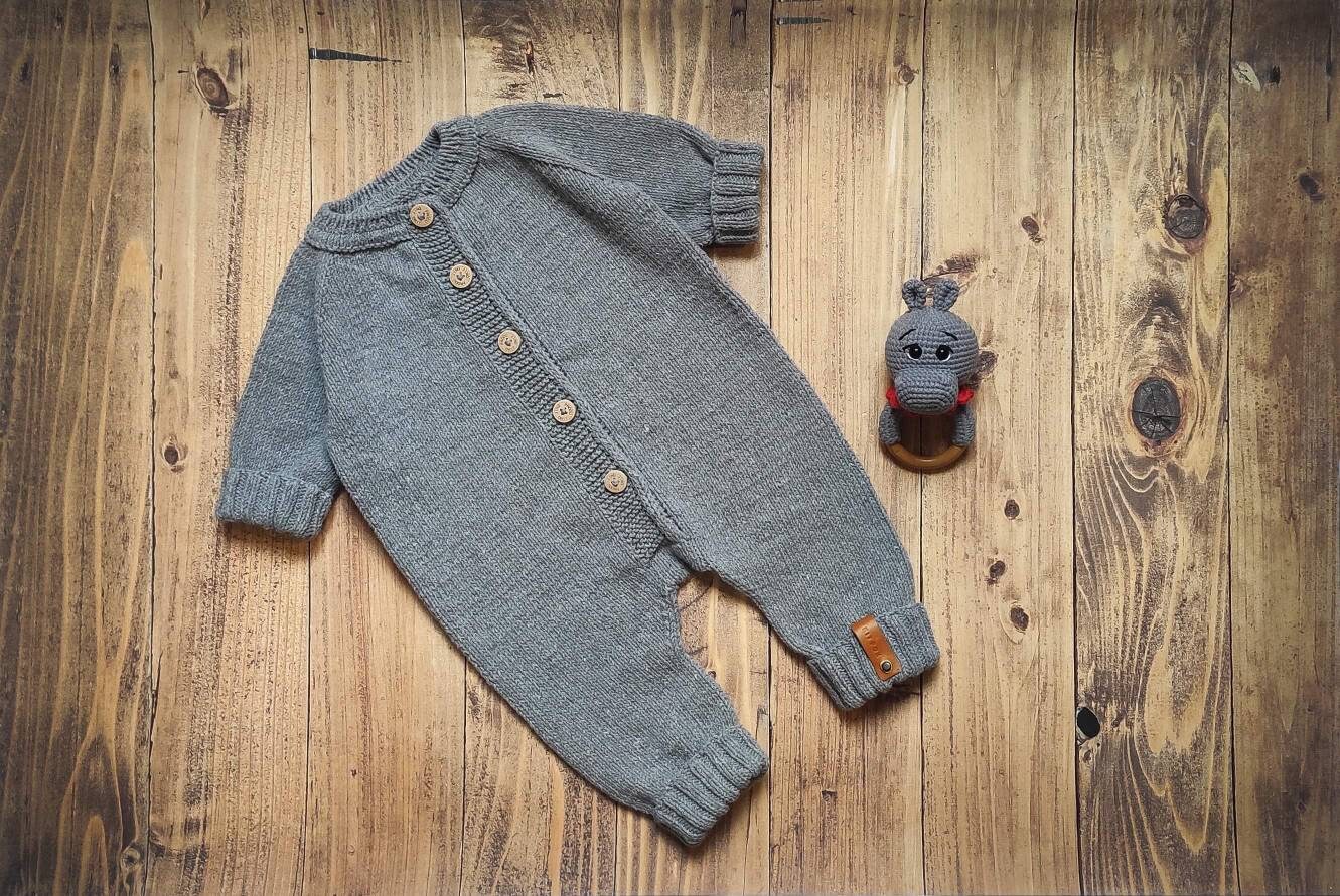 Baby's Knitted Cotton Overall, Bodysuit, Romper, Hand Knitted. Light ...