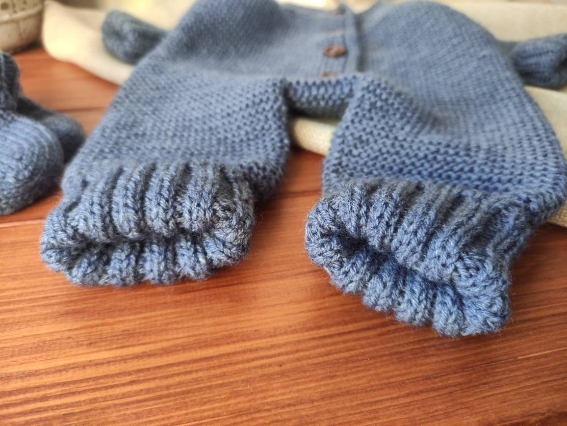 Hand Knit Baby Romper & Socks: Dust Blue Wool Outfit - Etsy
