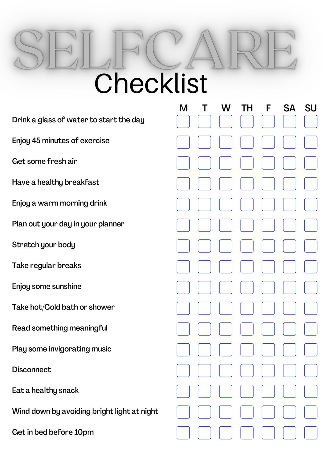Self Care Checklist Self-care Planner Selfcare Journal - Etsy
