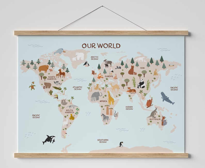 Animal World Map Mama and Baby Animals World Map Nursery - Etsy UK