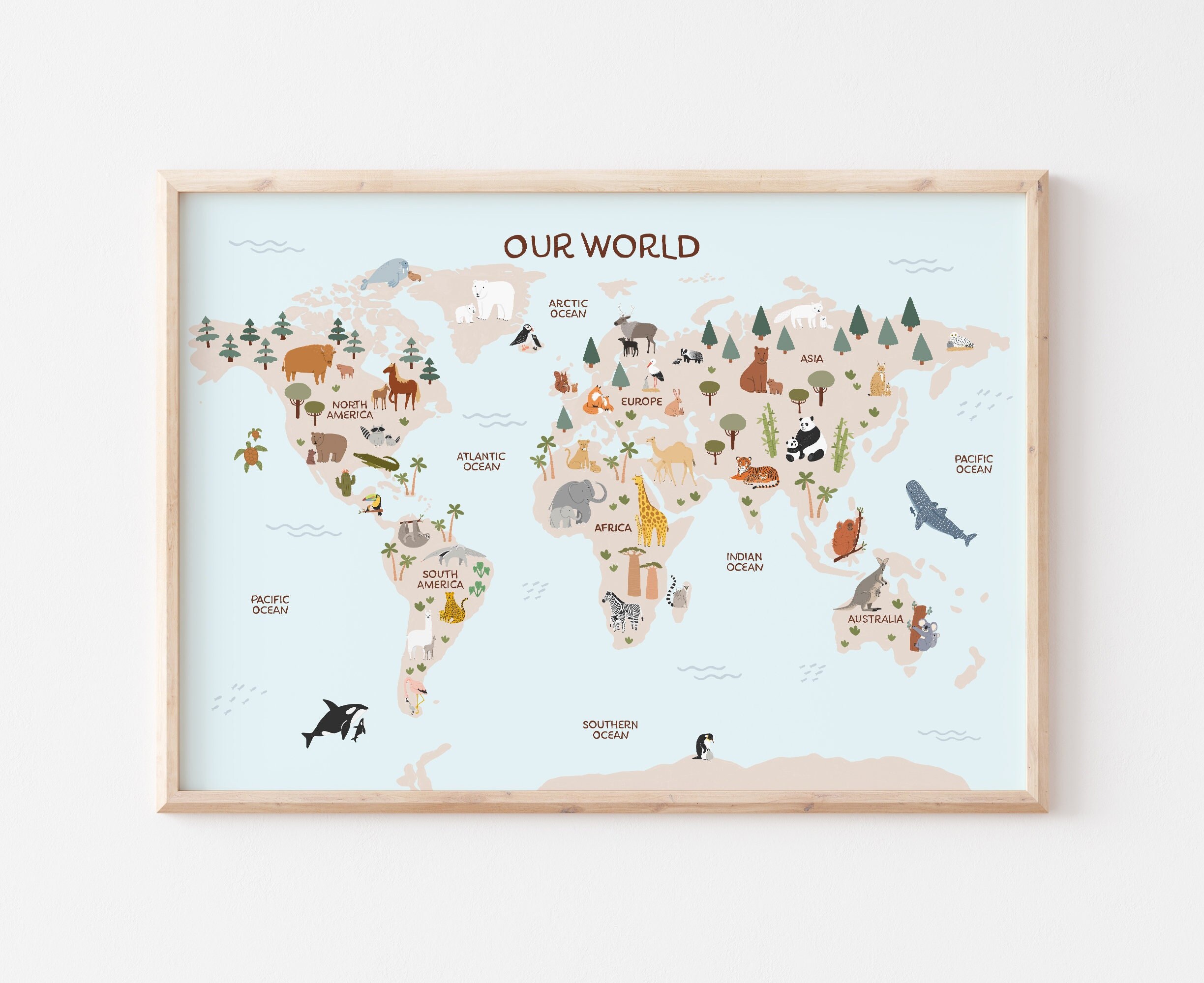 Animal World Map Mama and Baby Animals World Map Nursery - Etsy UK