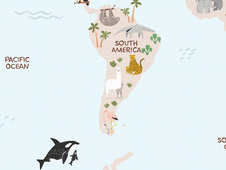 Animal World Map Mama and Baby Animals World Map Nursery - Etsy UK