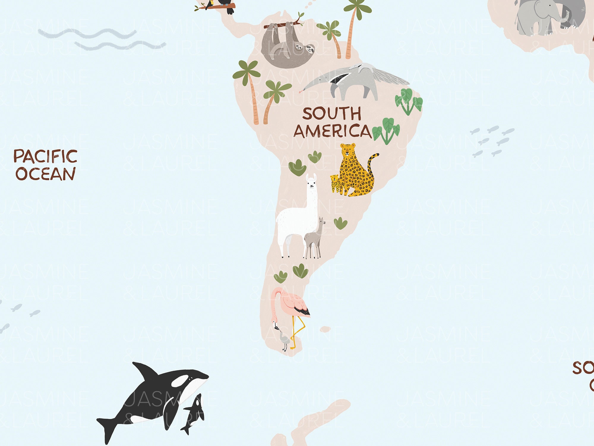 Animal World Map Mama and Baby Animals World Map Nursery - Etsy UK