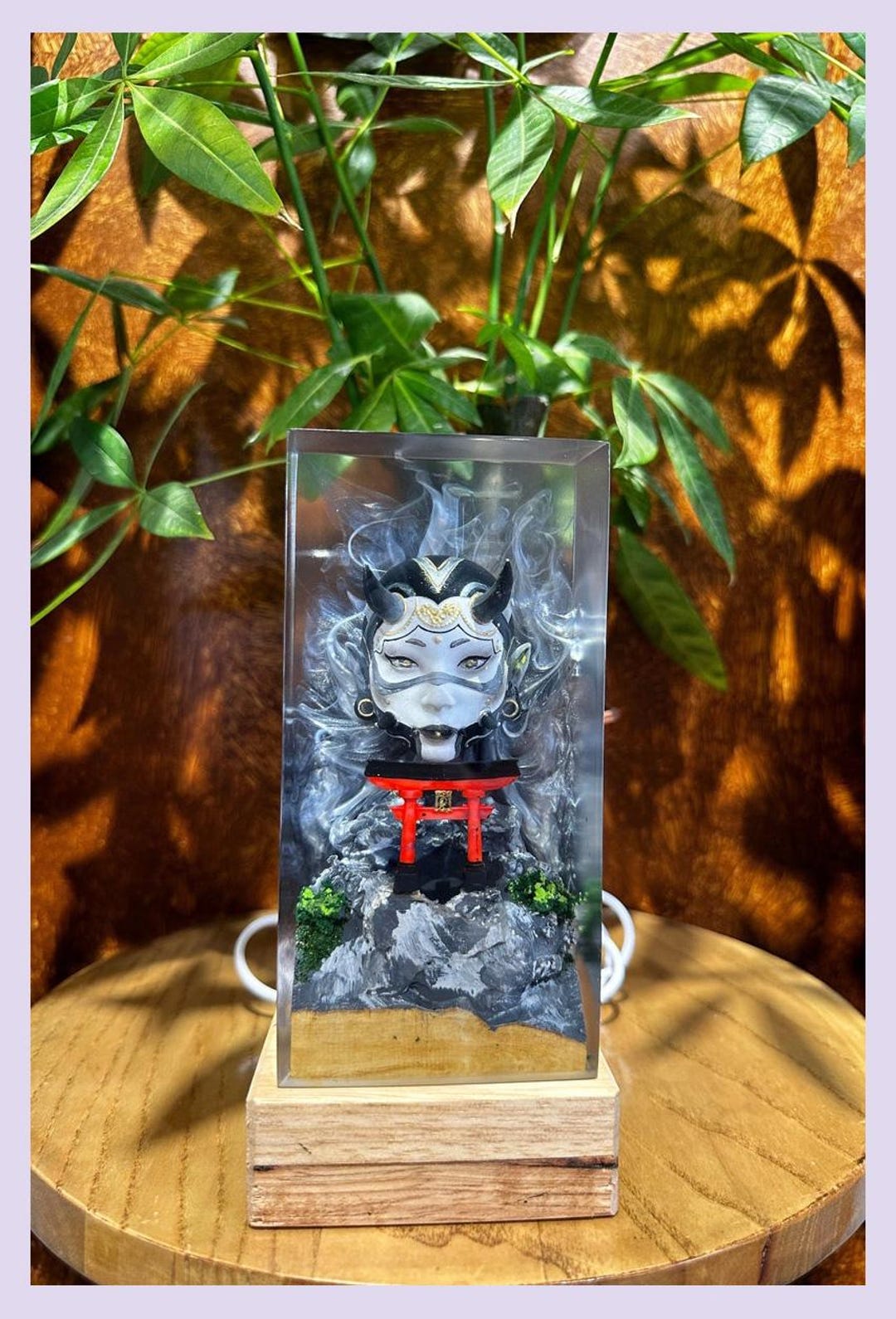 Torii Gate Japanese Oni Mask Resin Lamp, Handmade Torii Gate Light Gift ...