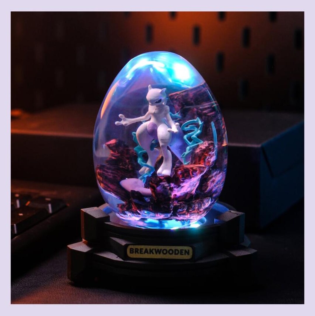 MEWTWO POKEMON Resin Lamp Egg, Custom Epoxy Resin Art, Handcrafted Eggs ...