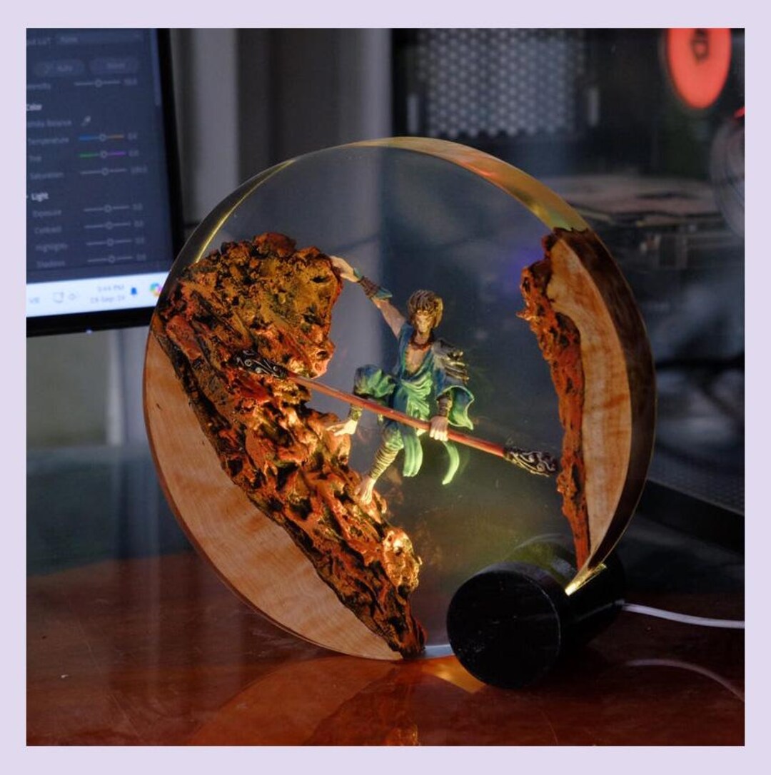 Monster Wukong Resin Lamp, Black Myth Wukong Handmade Decor Epoxy Lamp ...