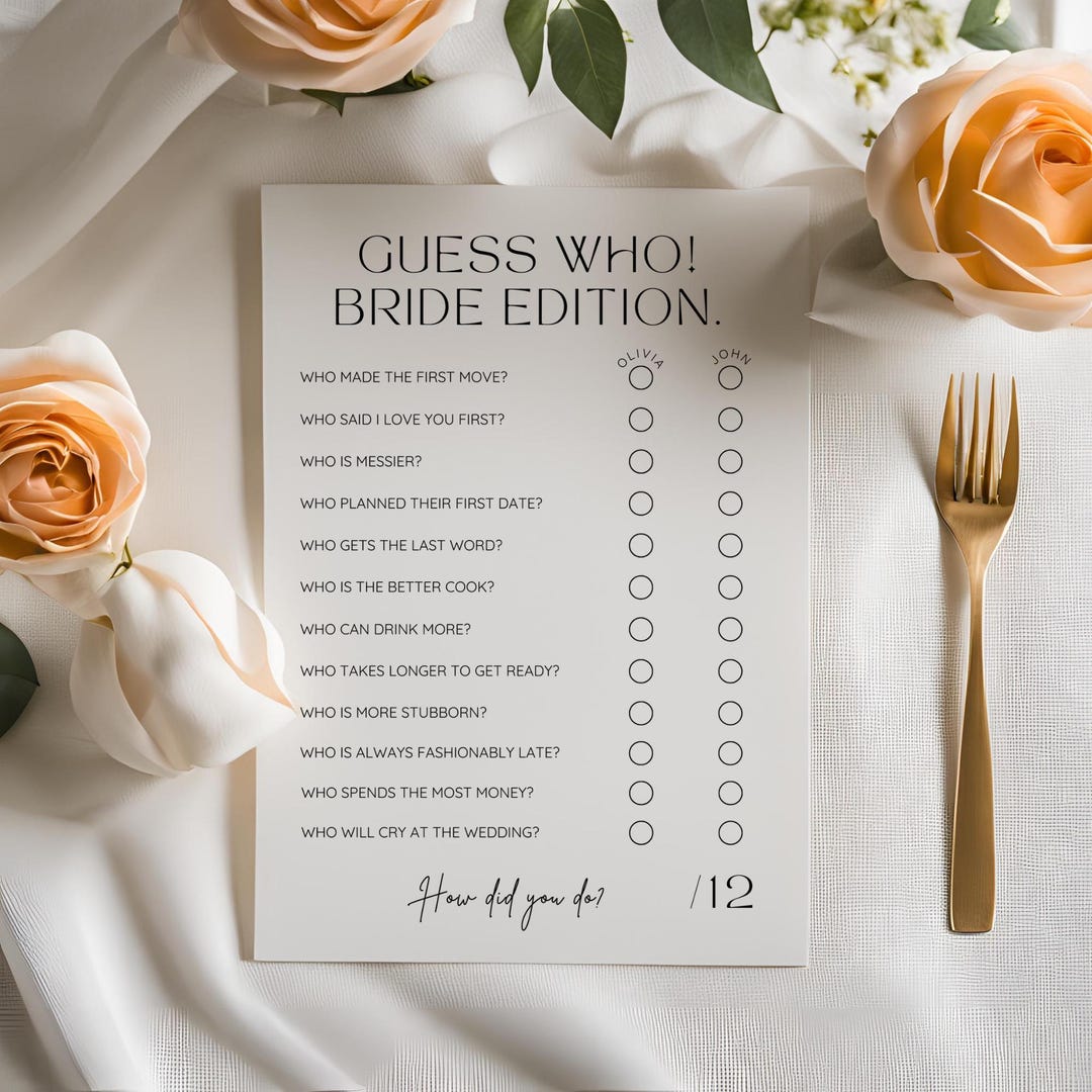 Guess Who Bridal Shower Game Printable Wedding Shower Activity Fun ...