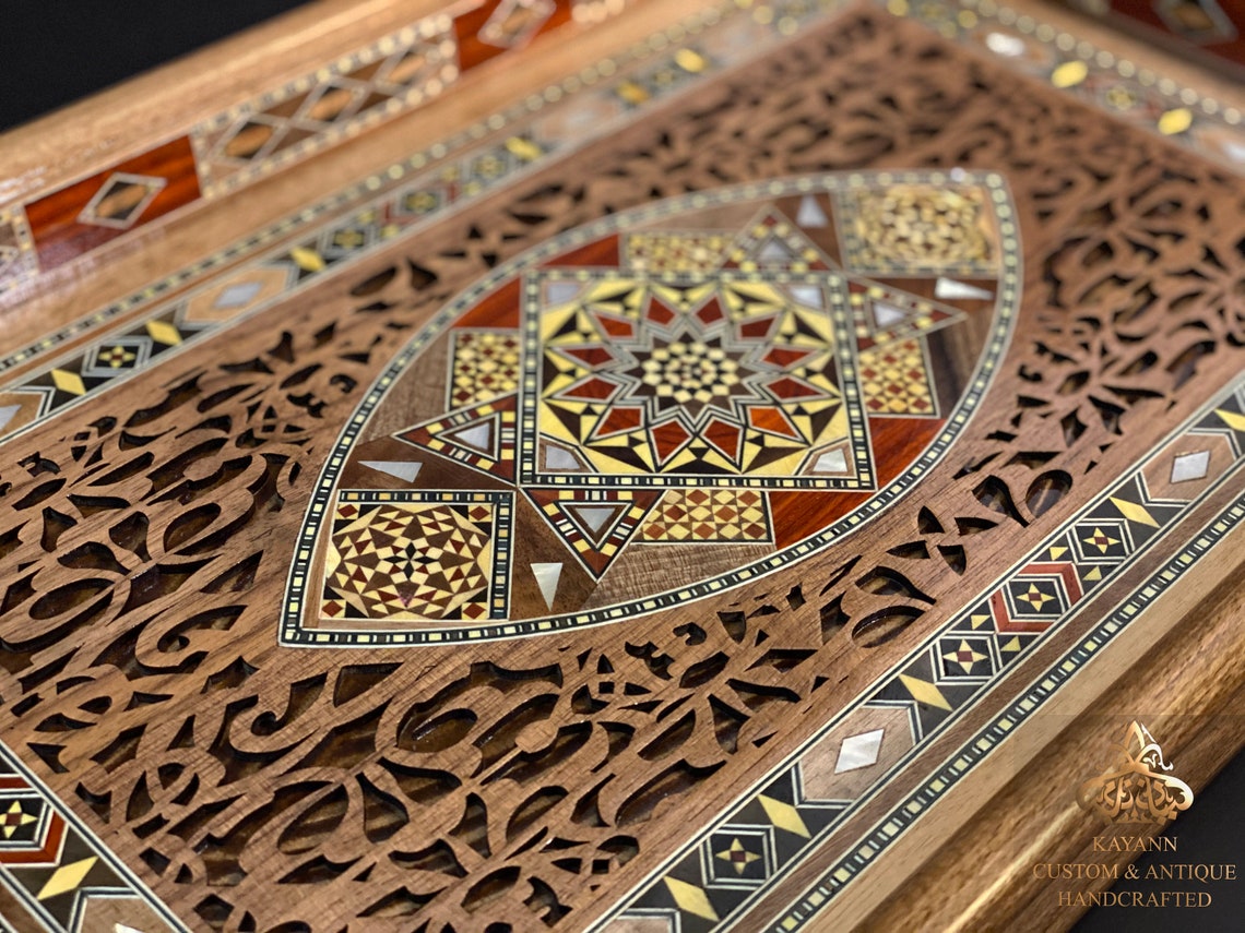 Handmade Wooden Tray Rectangle Carved Tray Inlaid With Pearl - Etsy