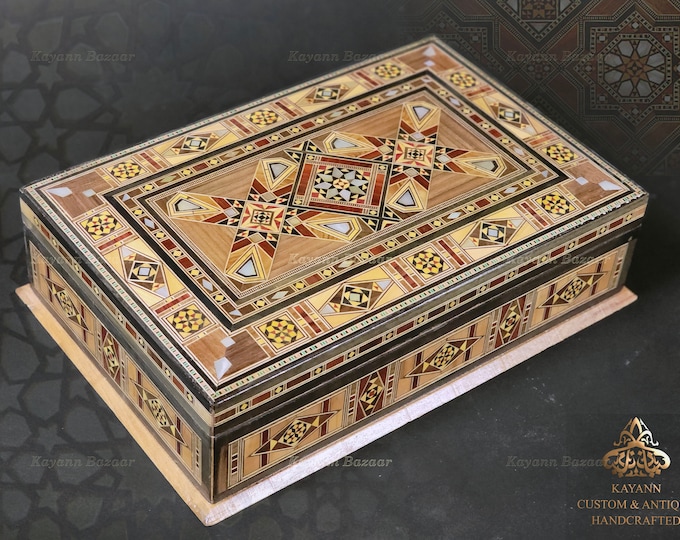 Jewelry Wooden Box / Handmade Mosaic Box Inlaid With Pearl - Marquetry ...