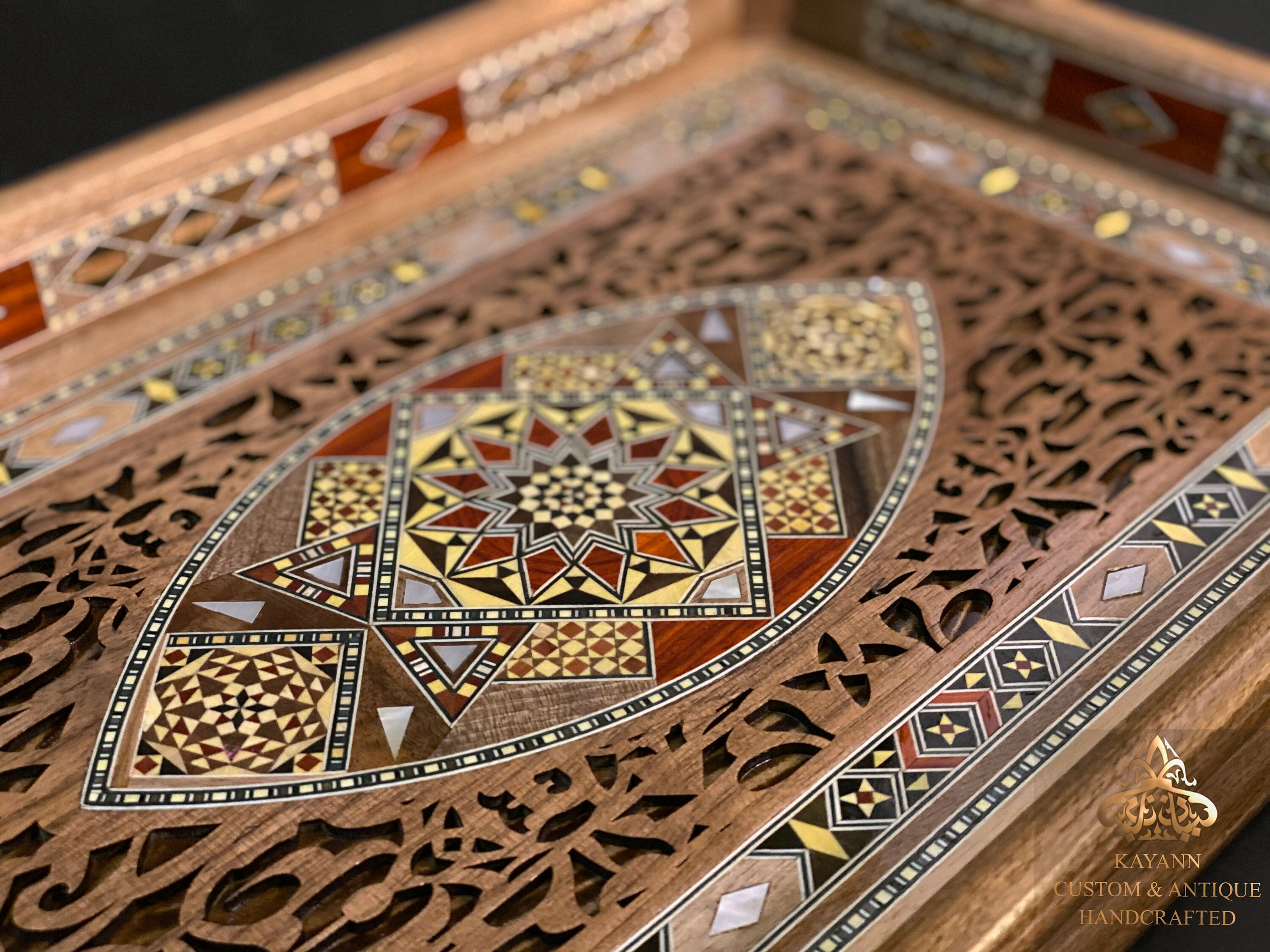 Handmade Wooden Tray Rectangle Carved Tray Inlaid With Pearl - Etsy
