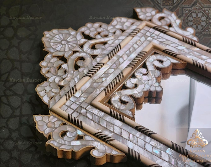 Mother of Pearl Inlaid Mirror: Hand-carved Walnut Wood Frame, Luxurious ...