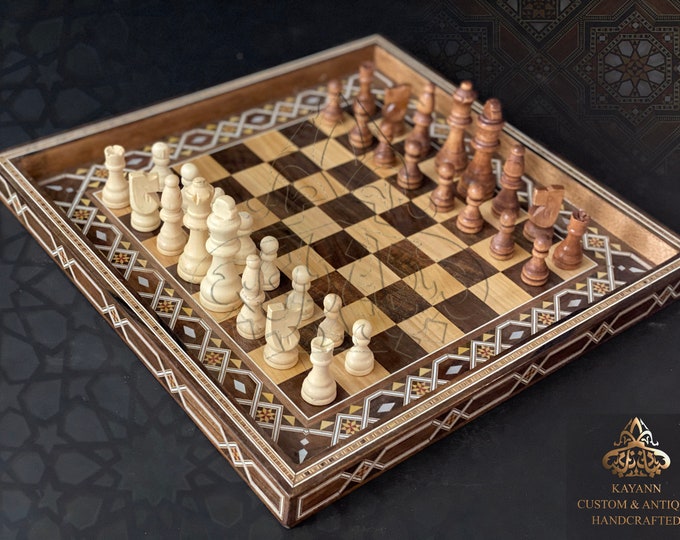 Chess Flat Board / Wooden Chess Set Inlaid With Pearl/ Chess With Hand ...