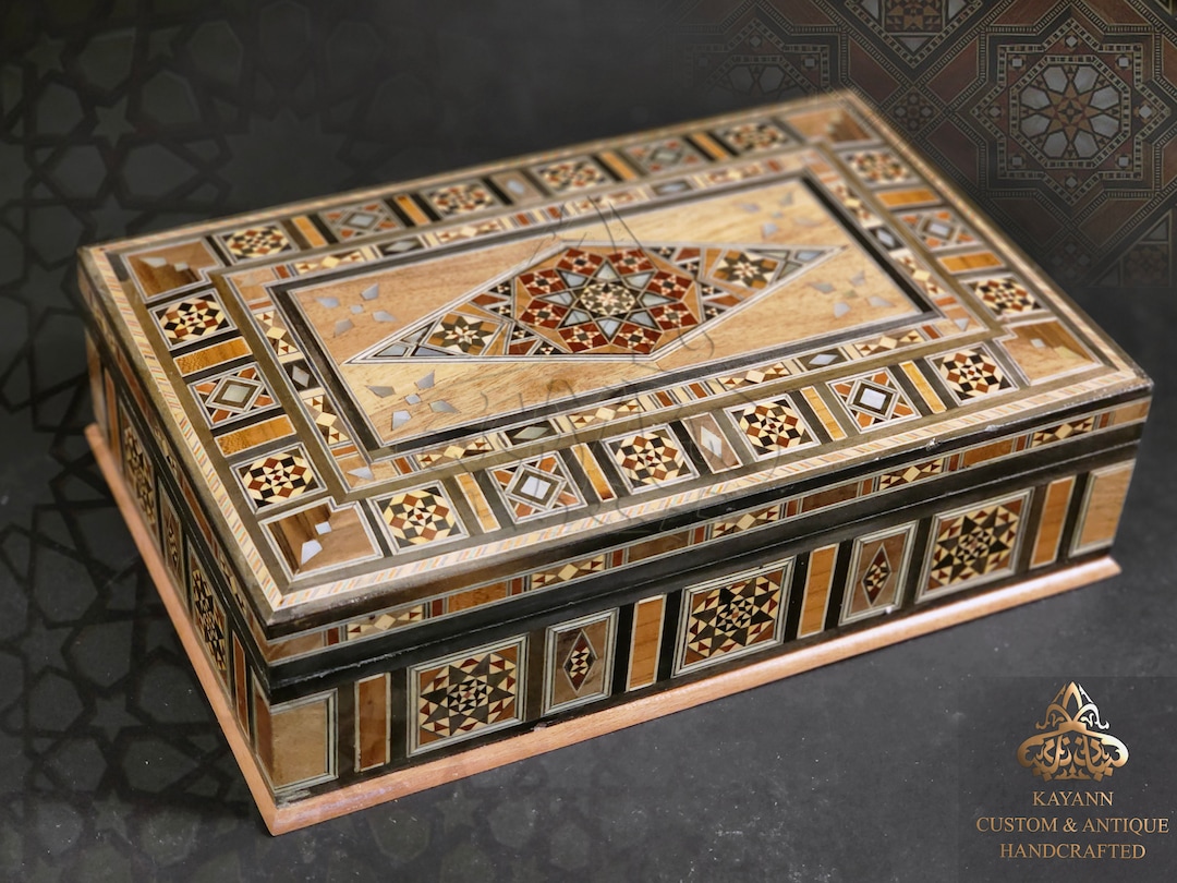 Jewelry Wooden Box / Rectangle Box, Handmade Mosaic Box Inlaid With ...