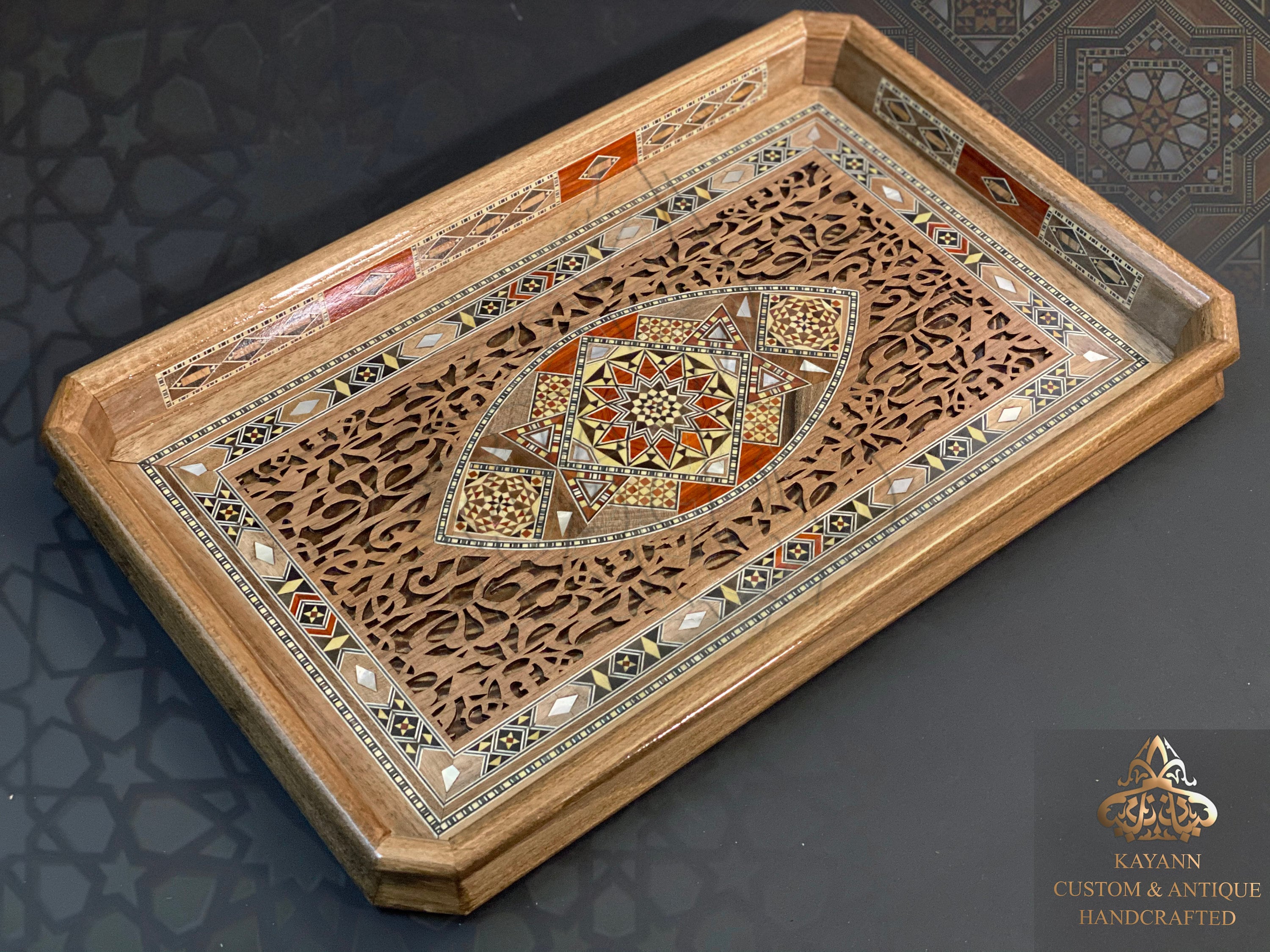 Handmade Wooden Tray Rectangle Carved Tray Inlaid With Pearl - Etsy