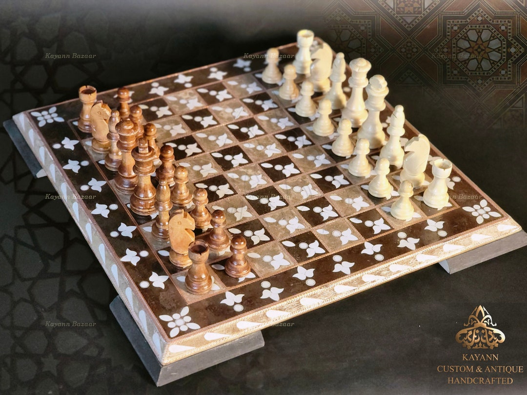 20 Inches Chess Flat Board / Handmade Wooden Chess Set / Large Chess ...